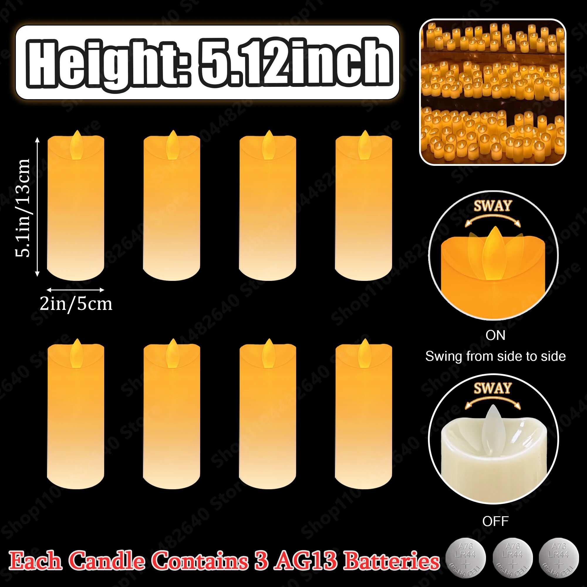 LED свечи XMSJ с эффектом пламени 9-72 шт. 9Pcs, 5.12inch-13cm