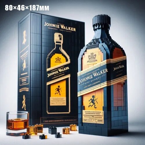 Сборная модель бутылки виски Johnnie Walker из Лего, 80x46x187мм