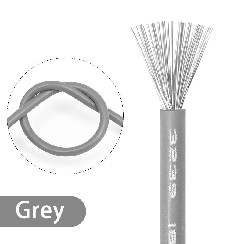 Силиконовый провод 2/5 м 3KV 3239 медный для DIY-проектов 30AWG, Серый, Grey, 5 Meters
