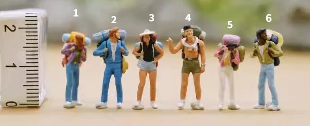 Полимерные фигурки туристов HO 1:87, Цвет: a set