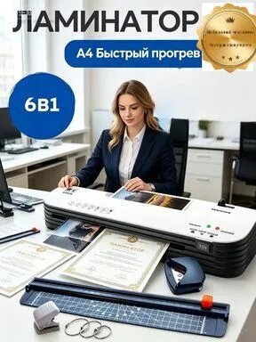 Пакетный ламинатор Ламинатор для бумаги А4 набор резак и углорез, формат А4, черный, белый
