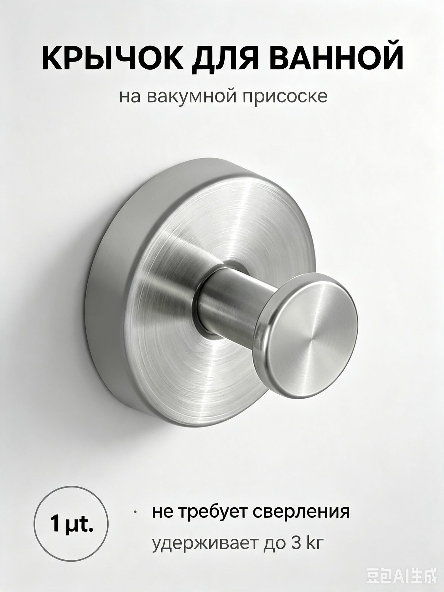 Вакуумные крючки круглые серебристые на присосках для ванны