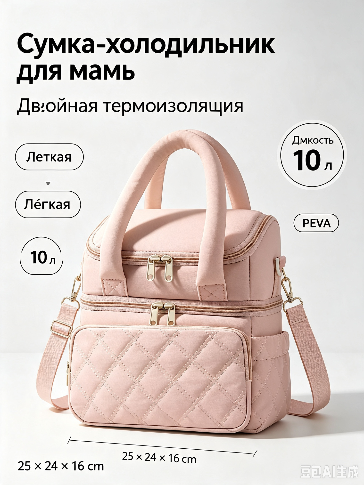 Мамская сумка‑холодильник двойная, термоизоляция PEVA, для хранения молока, для поездок