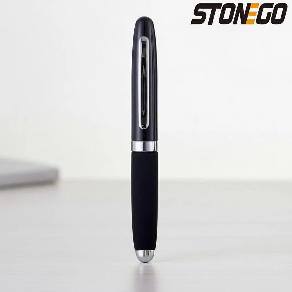 Шариковая ручка STONEGO металлическая серебристая Черный, Black