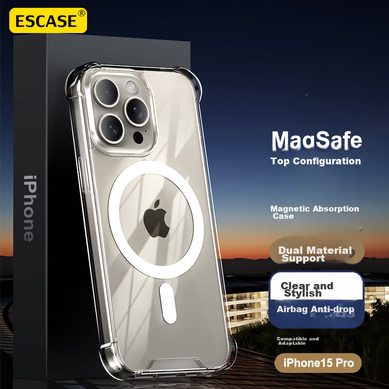 ESCASE iPhone 15 Pro магнитный MagSafe совместимый силиконовый чехол с двойным воздушным подушкой противоударным и