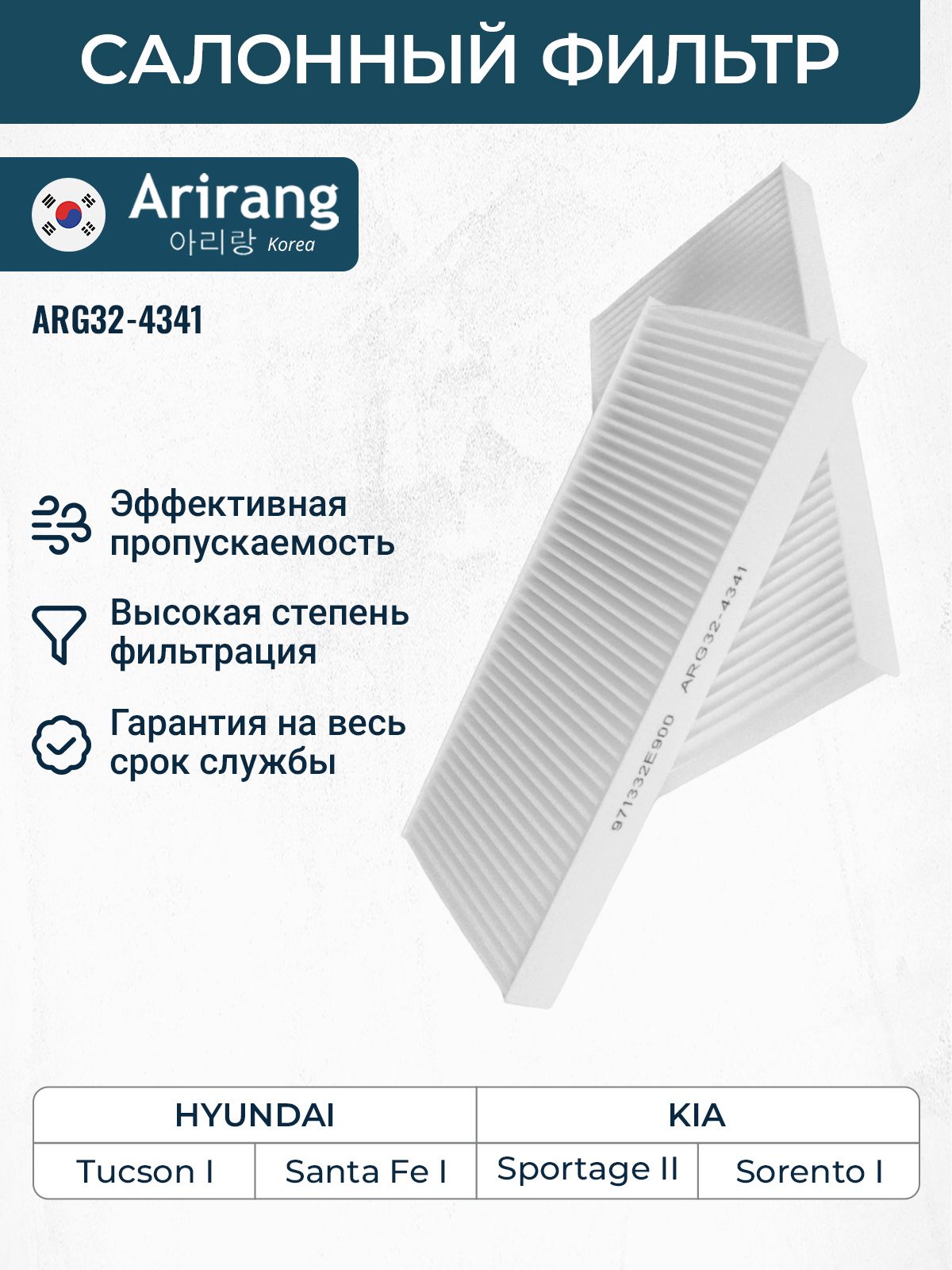 Фильтр салона Hyundai Tucson 1, Santa Fe 1, Kia Sportage 2, Sorento 1 / OEM 971332E900