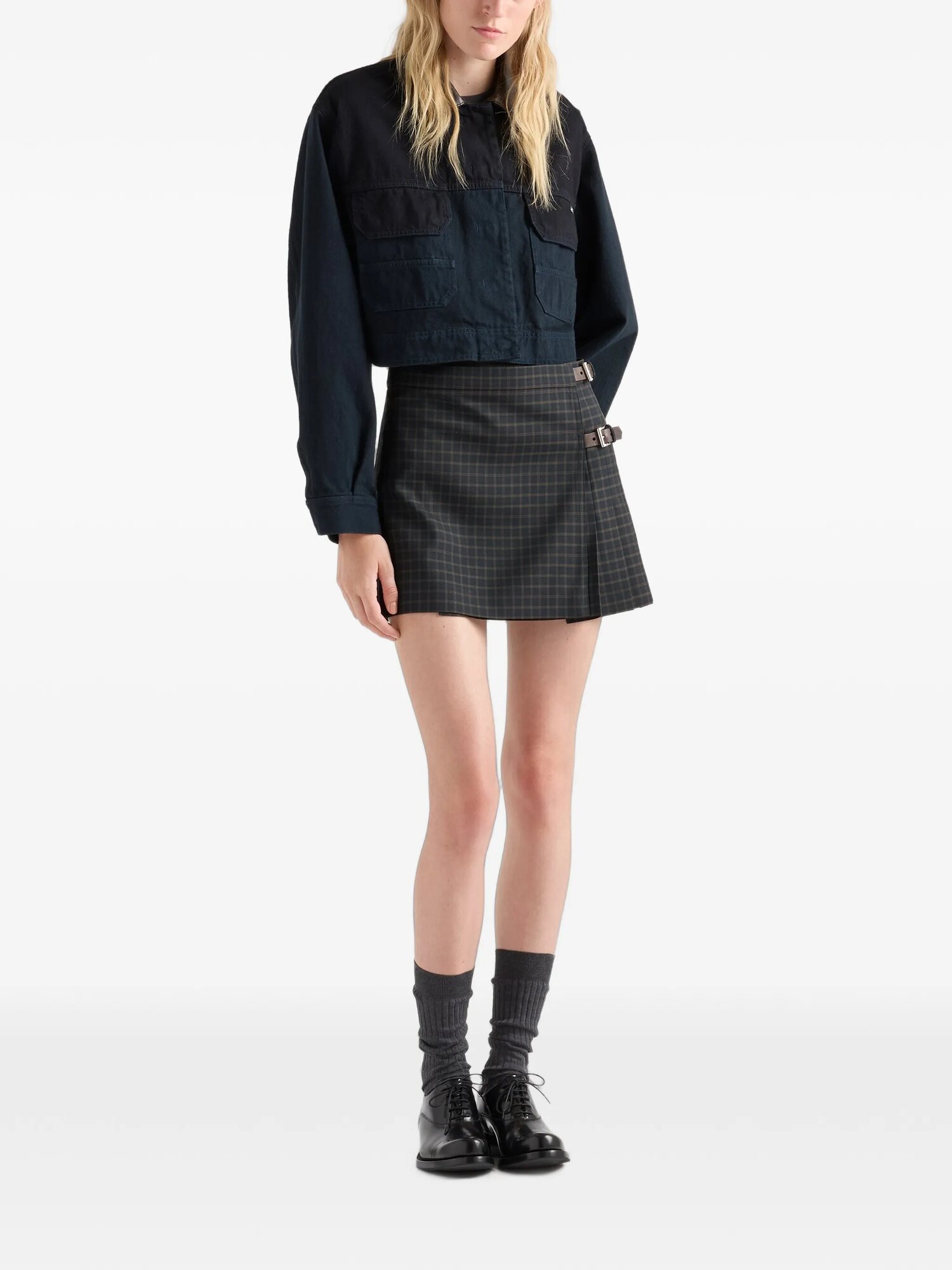 Юбка Prada Check wool mini skirt, размер 40, серый — фото 1
