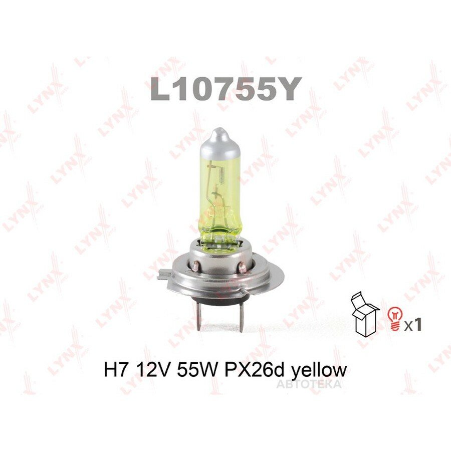 Лампа галогеновая H7 LYNXauto 12V 55W PX26d YELLOW LYNXAUTO L10755Y