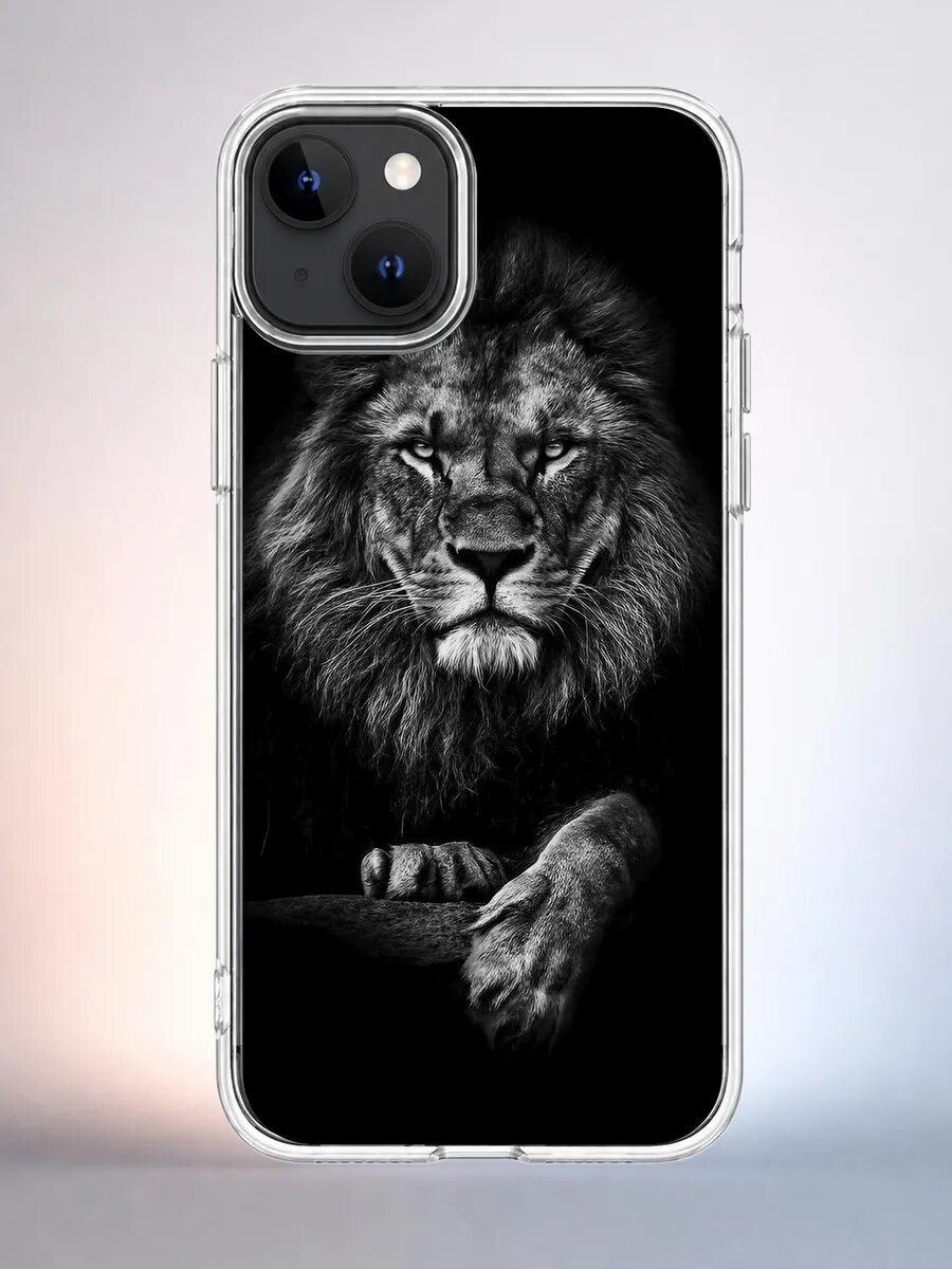 Чехол iPhone 13 лев профиль тёмный силиконовый