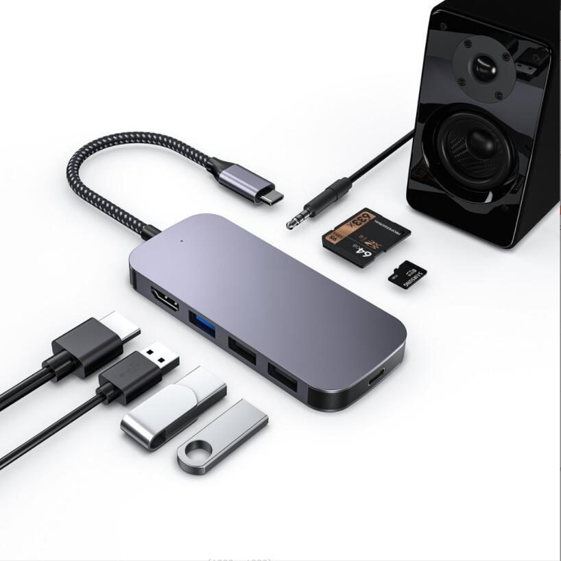 USB-концентратор 8-в-1 / с SD/TF-картами, HDMI 4K, PD 100 Вт, 3 порта USB-A, аудиоразъем (от