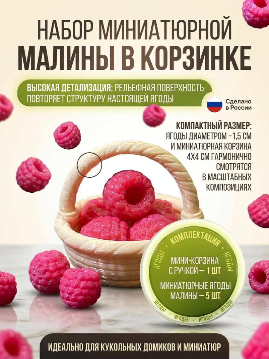 Миниатюрная корзинка с лесной малиной