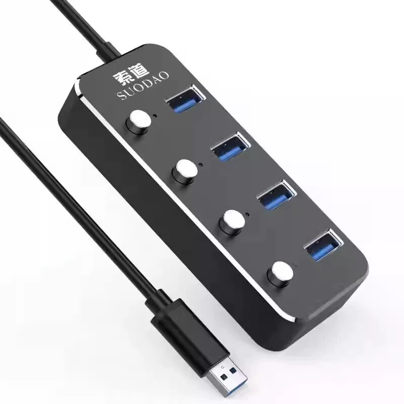 4-портовый USB 3.0 хаб из алюминиевого сплава с переключателем, кабель 1.2м