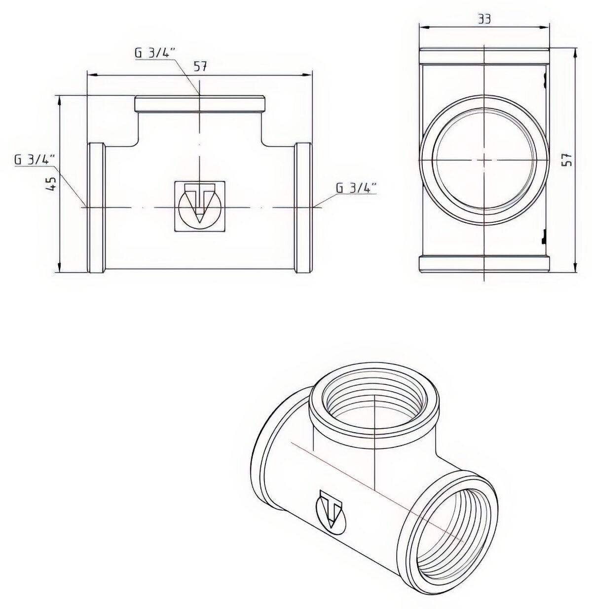 Тройник Valtec 3/4' внутренний-внутренний-внутренний VTr.130. N.0005
