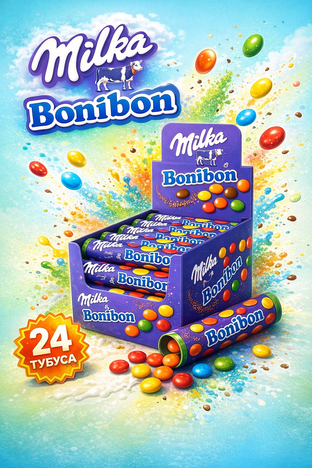 Драже MILKA BONIBON Шоколадное /туба/ 24г*24 штуки