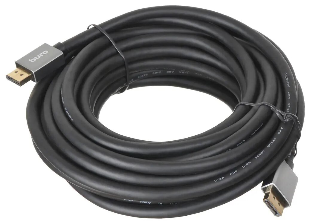Кабель аудио-видео Buro V1.4, DisplayPort (m) - DisplayPort (m), ver 1.4, 10м, GOLD, черный