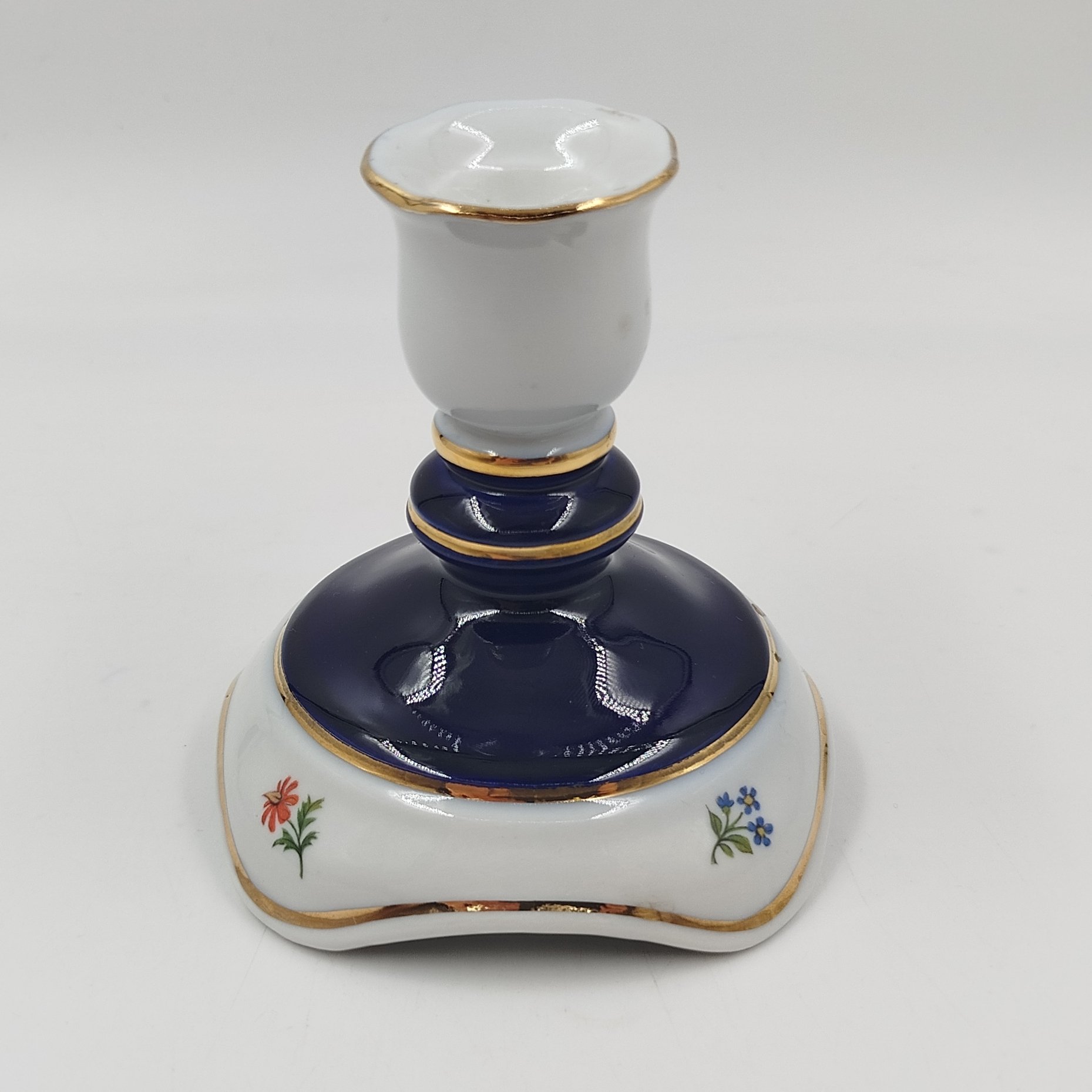 Подсвечник кобальтового цвета с цветочным декором, Cluj-Napoca Porcelain, фарфор, крытье