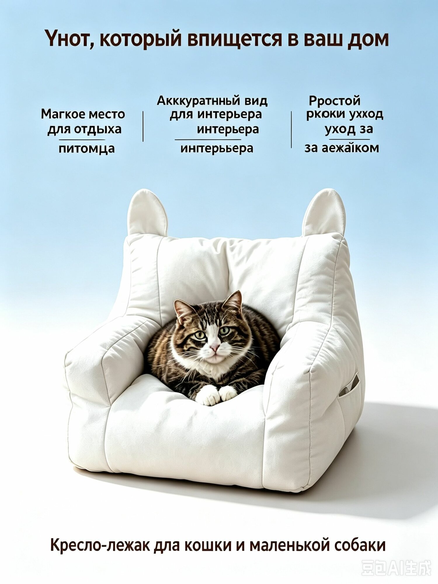 Мягкий диван-кресло для кошек и маленьких собак, уютная лежанка с карманами, антискользящая основа