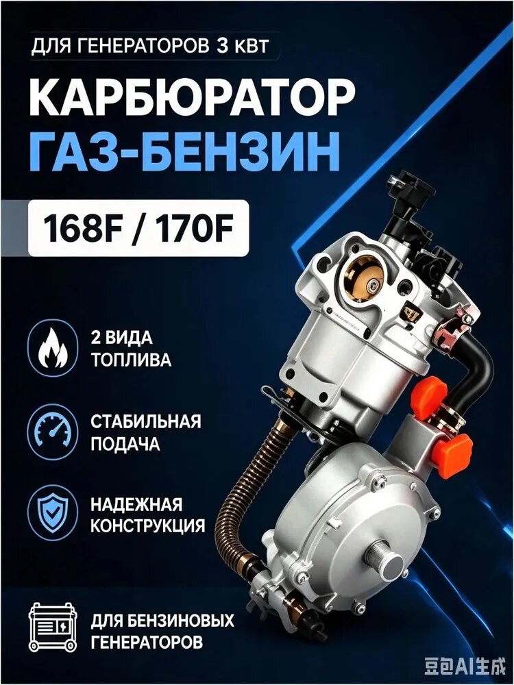 Карбюратор газ-бензин для генератора, электростанций. 3 кВт ( двигатель 6.5-7 лс 168F/170F)