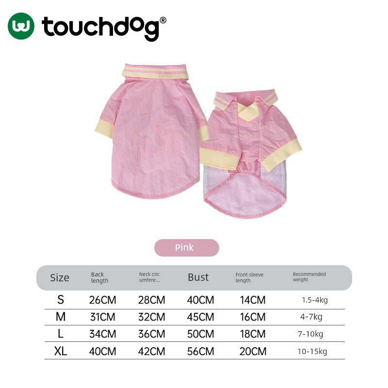 Touchdog Розовая Летняя Футболка для Маленьких Собак, Размер L Подходит для Собак 14-20 фунтов