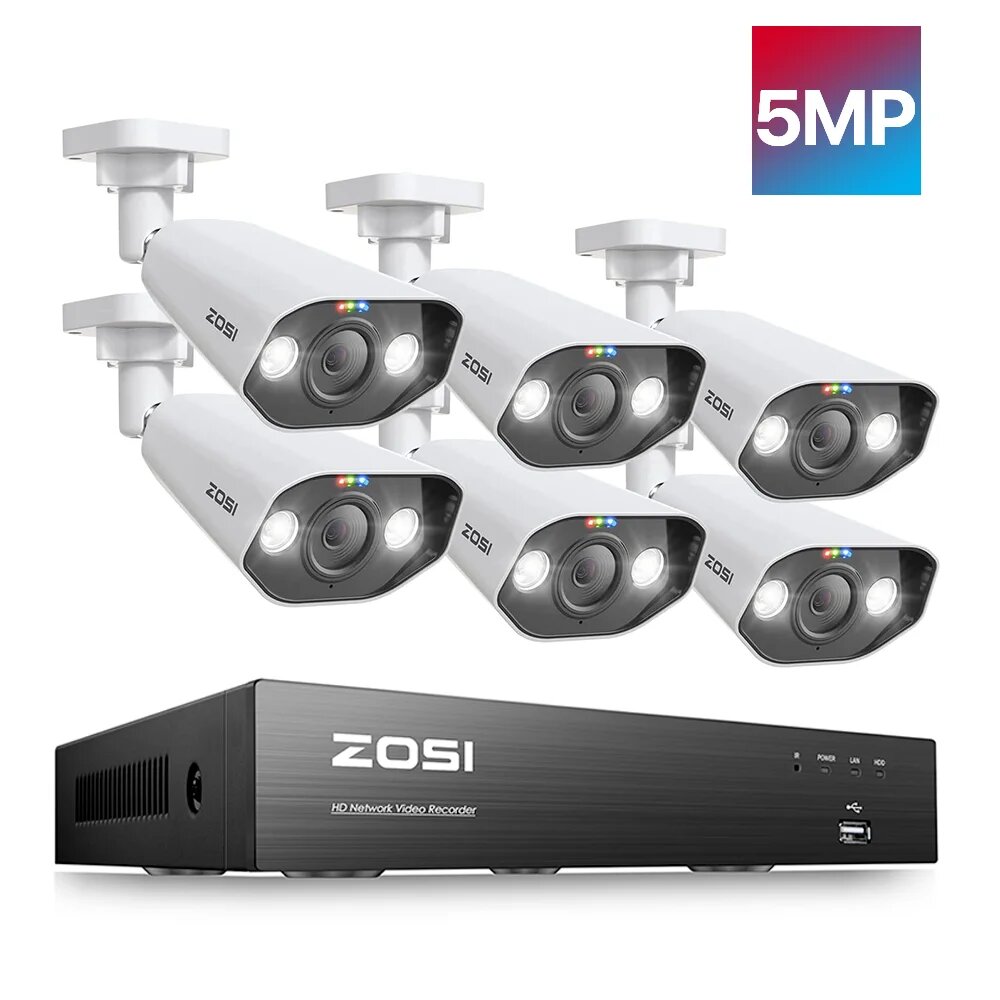 Система видеонаблюдения ZOSI 8MP 8-канальная H.265+ 4K Ultra HD PoE NVR набор со вспышкой и сиреной для наружного видеонаблюдения, набор IP-камер для безопасности