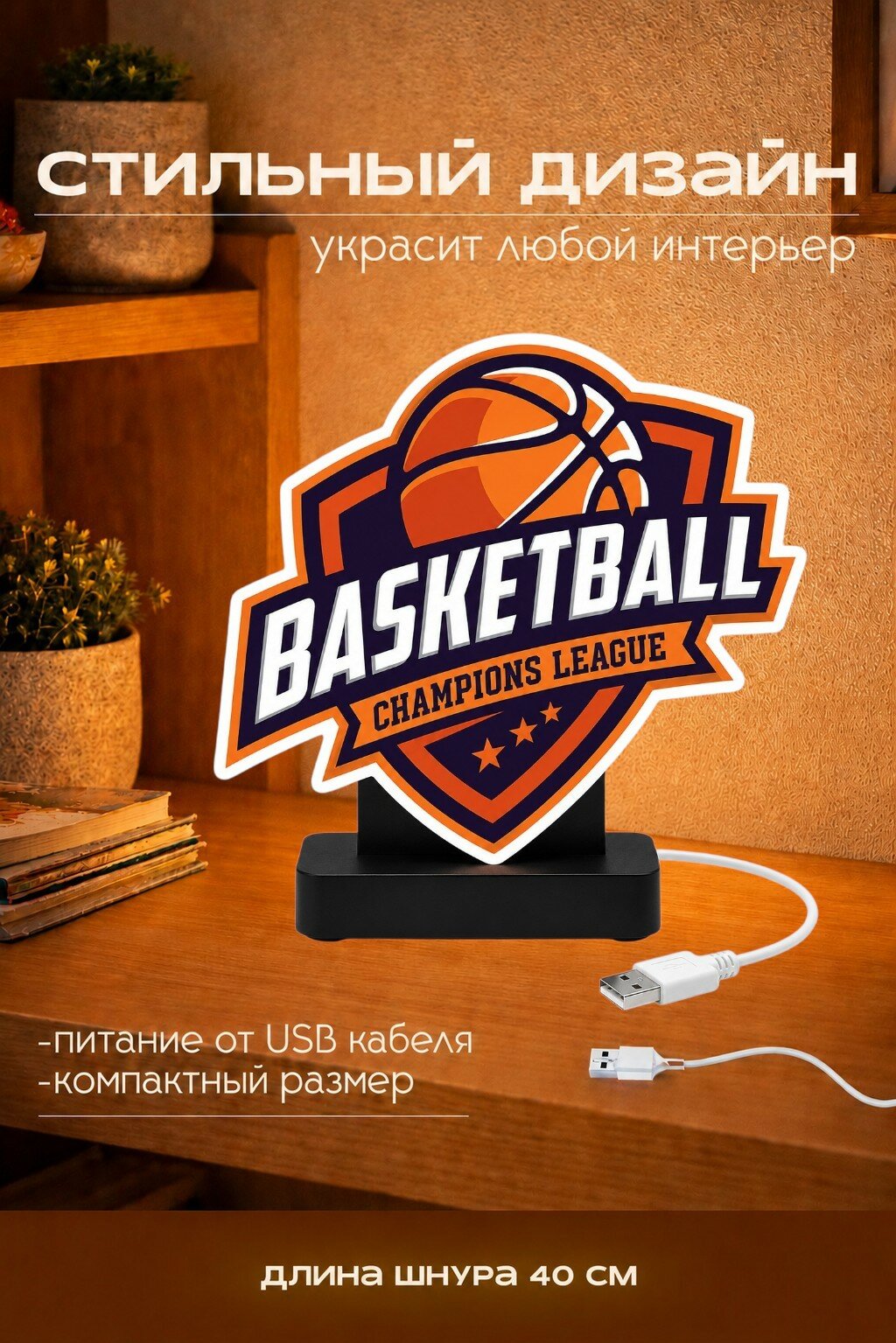 Светильник Баскетбол, 10 LED, сенсорное управление, RGB-подсветка, 5 Вт