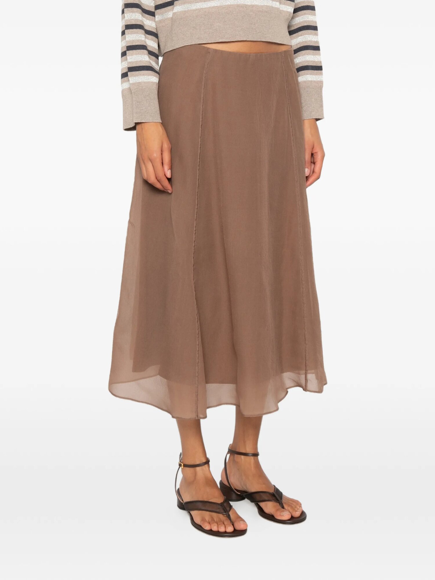 Юбка BRUNELLO CUCINELLI Sheer panelled skirt, размер 40, brown — фото 1