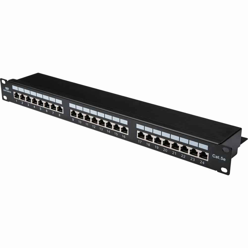 Панель коммутационная DATAREX кат.5е, STP, 19, 1U, 24хRJ45, 568A/В, черный DR-401120