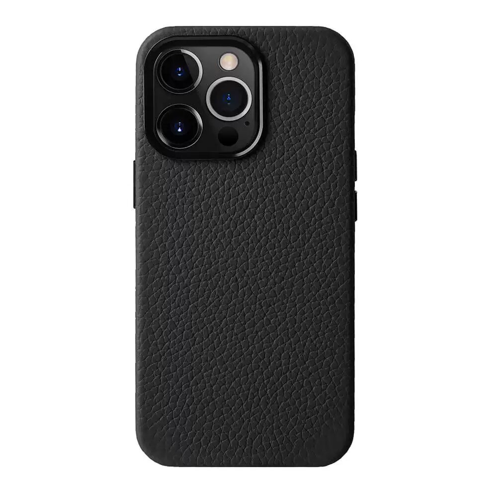 Премиум кожаный магнитный чехол из французской телячьей кожи для iPhone 15 Pro Max, классический черный с поддержкой
