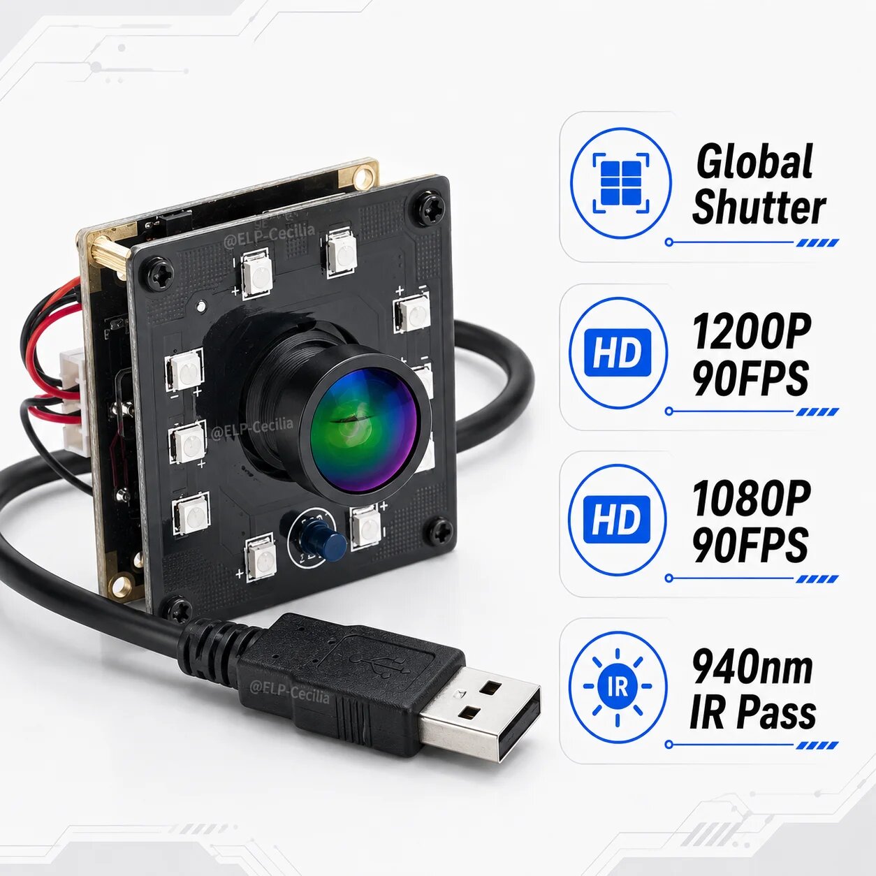 ELP USB-камера 1200P/1080P с ИК-подсветкой Fisheye (200 Degree)