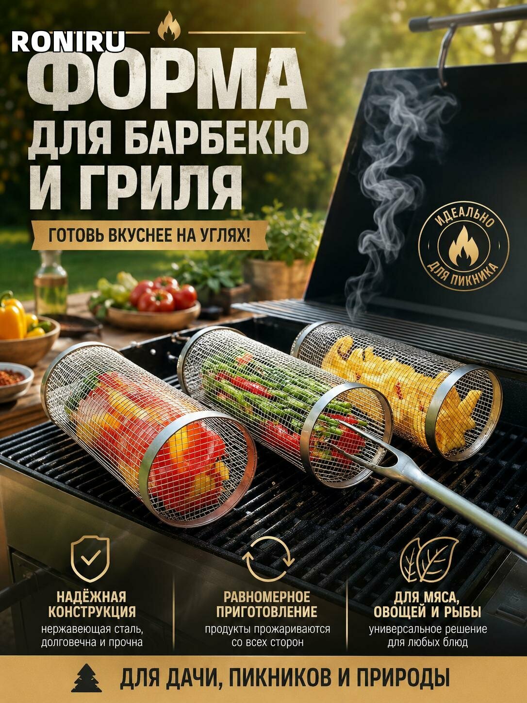 Форма для барбекю и гриля — удобная посуда для мяса, овощей и рыбы на углях для пикников, дачи и выездов на природу