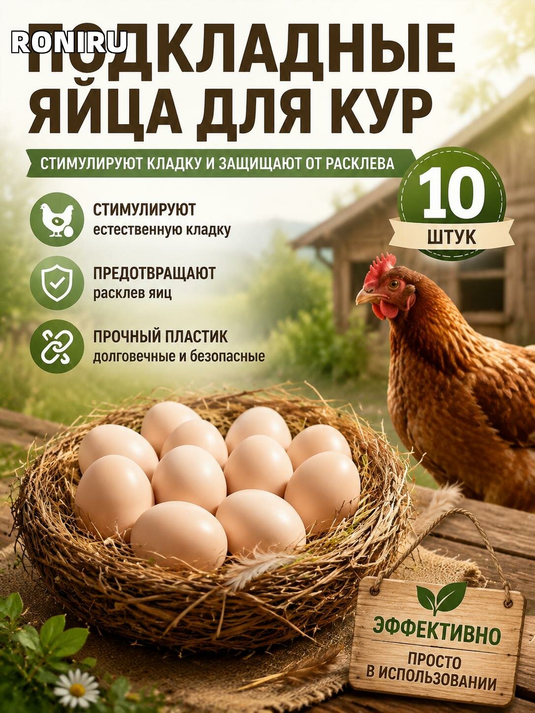 Подкладные яйца для кур, набор из 10 пластиковых имитаторов для стимуляции кладки и предотвращения расклева
