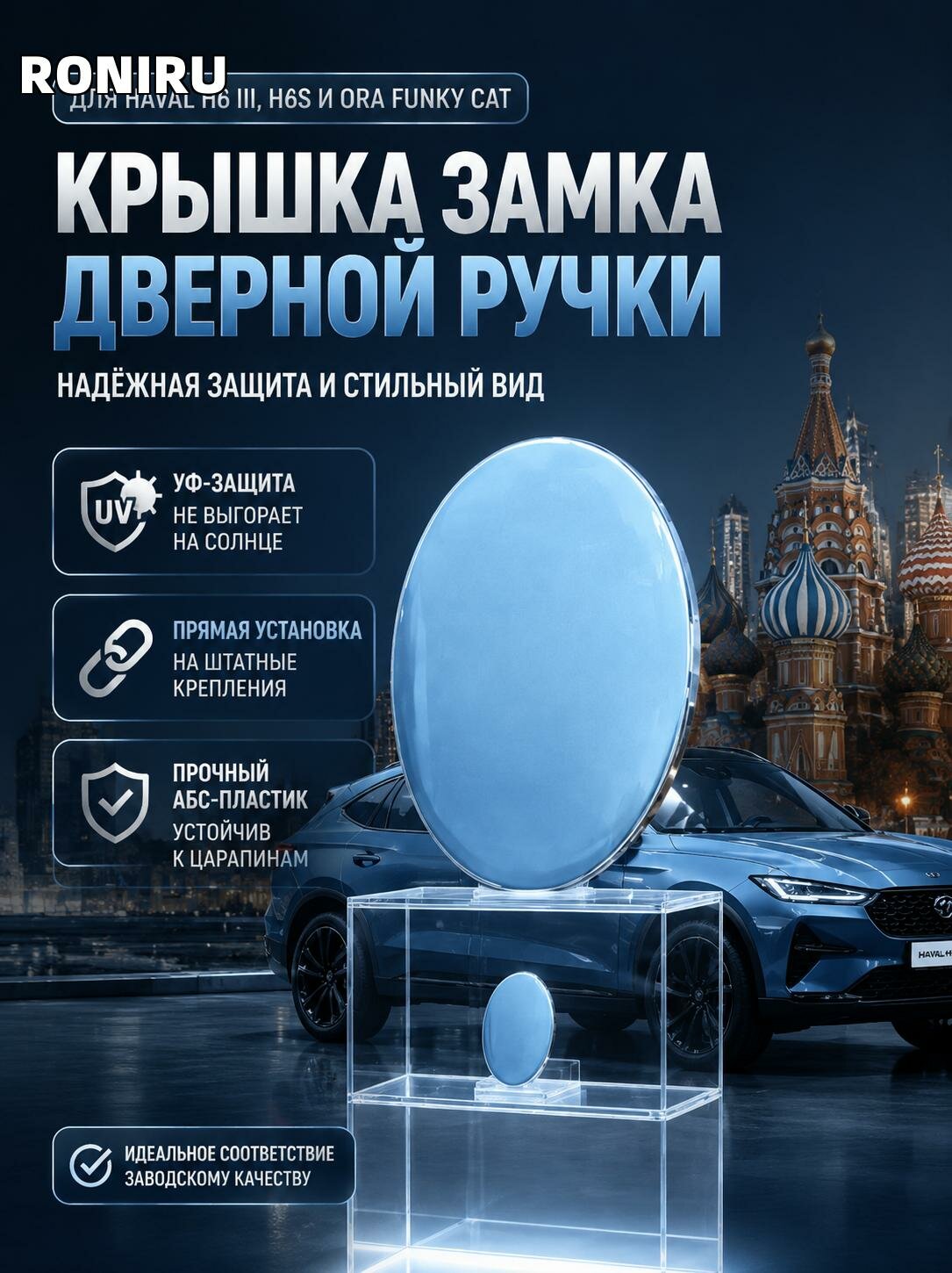 Крышка замка дверной ручки для Haval H6 III, H6S и Ora Funky Cat — АБС‑пластик с УФ‑защитой, прямая установка на штатные крепления