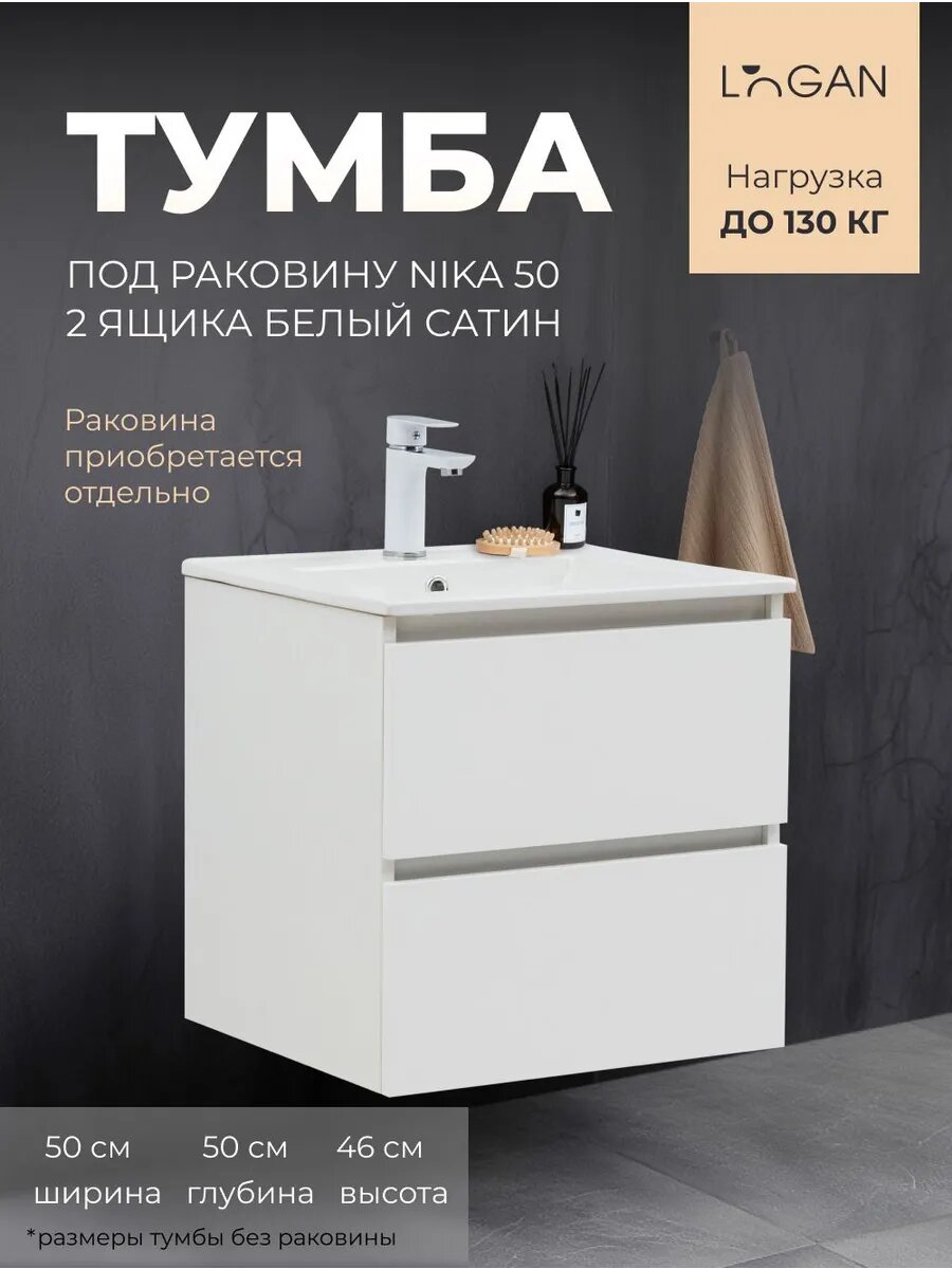 Тумба под раковину в ванную NIKA 50 см белая