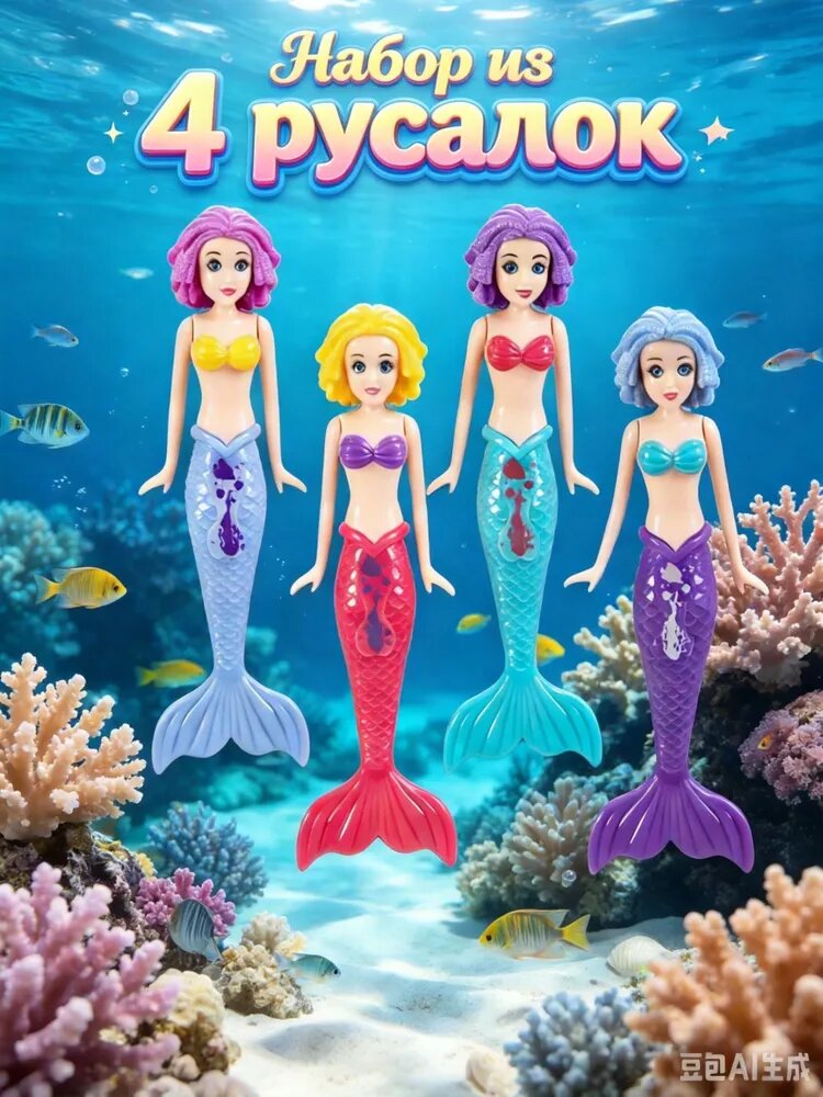 Игрушки русалки для подводного плавания, комплект из 4 штук, куклы для летних водных игр для девочек