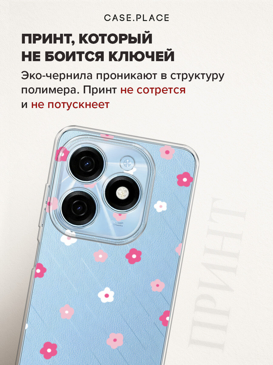 Чехол на Tecno Spark 20 / Текно Спарк 20 с принтом "Весенние цветочки рисунок", прозрачный — фото 1