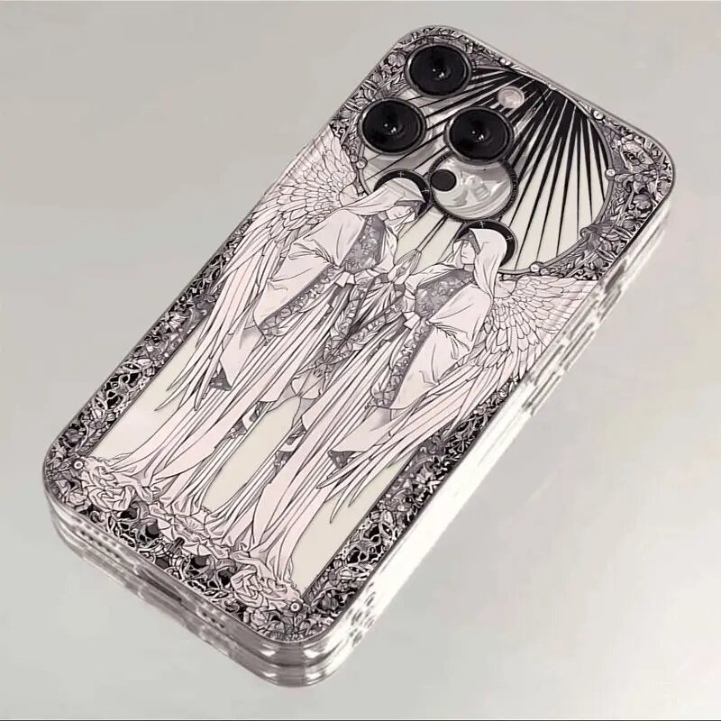 Серебряный чехол для iPhone 13 с изображением ангелов