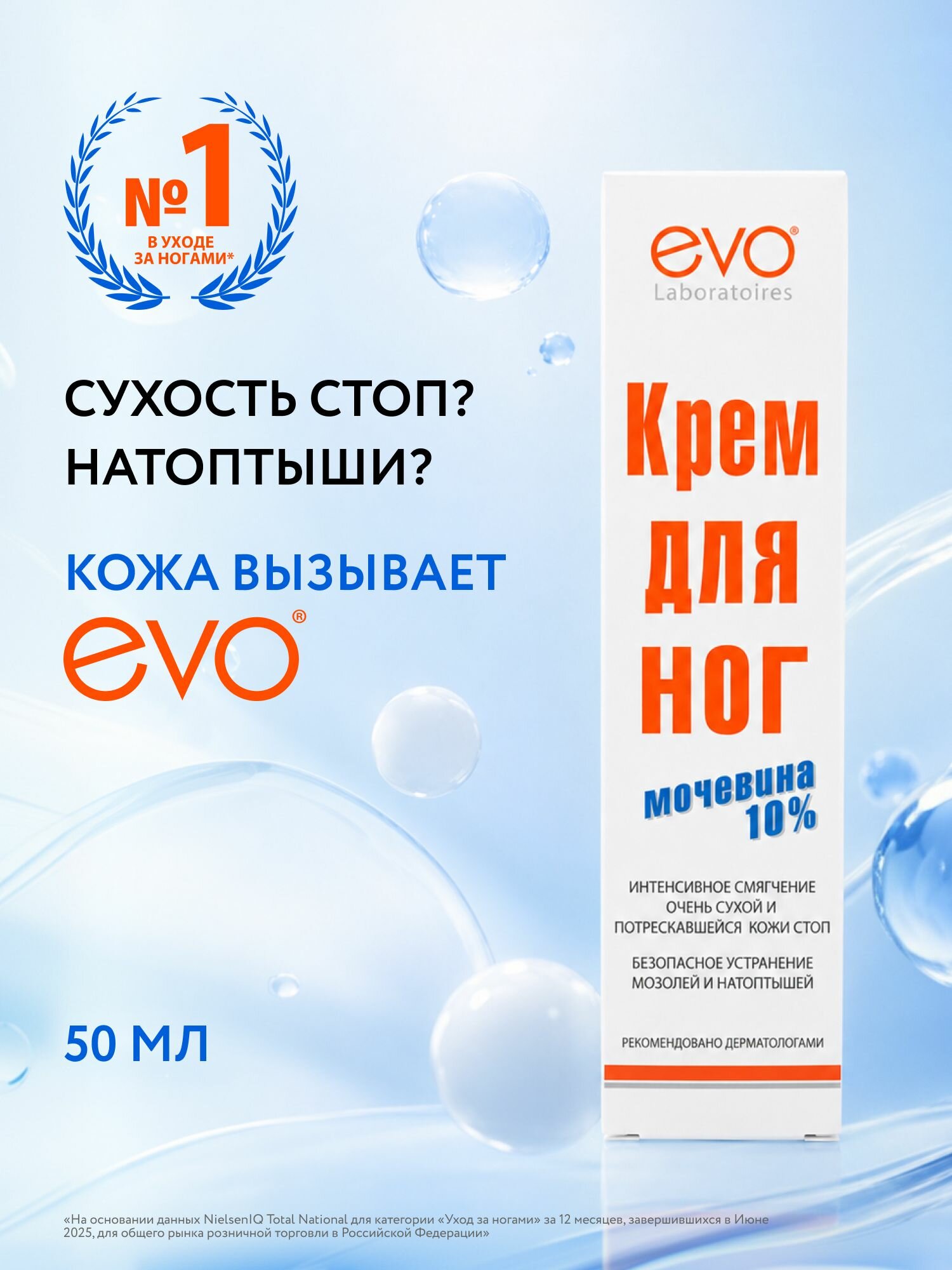EVO/ЭВО Крем для ног с мочевиной 10% для очень сухой и потрескавшейся кожи стоп, 50 мл уход за стопами для трещин