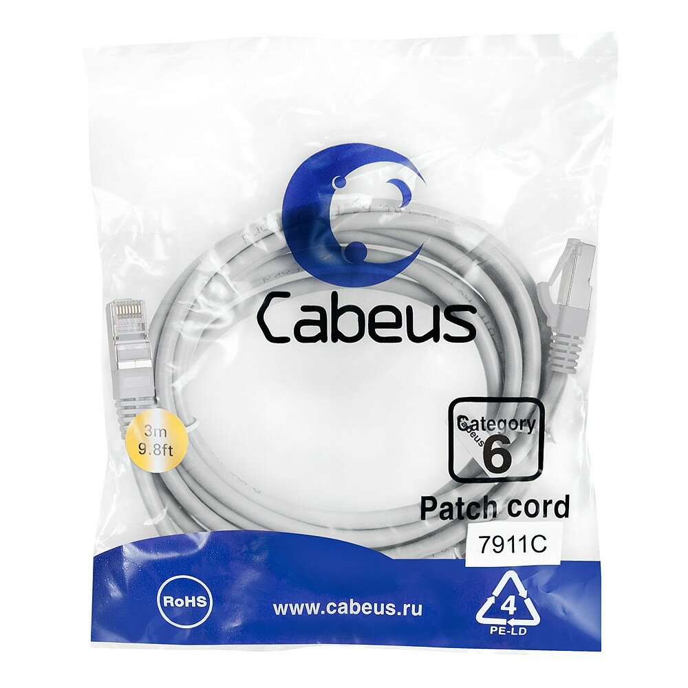 Патч-корд интернет кабель Cabeus PC-FTP-RJ45-CAT.6-3M-LSZH F/ UTP cat.6 3 м Серый