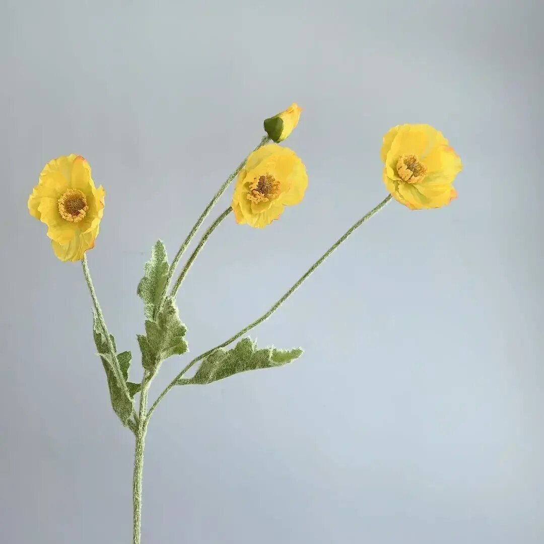 Искусственные маки из шелка Желтый, Yellow
