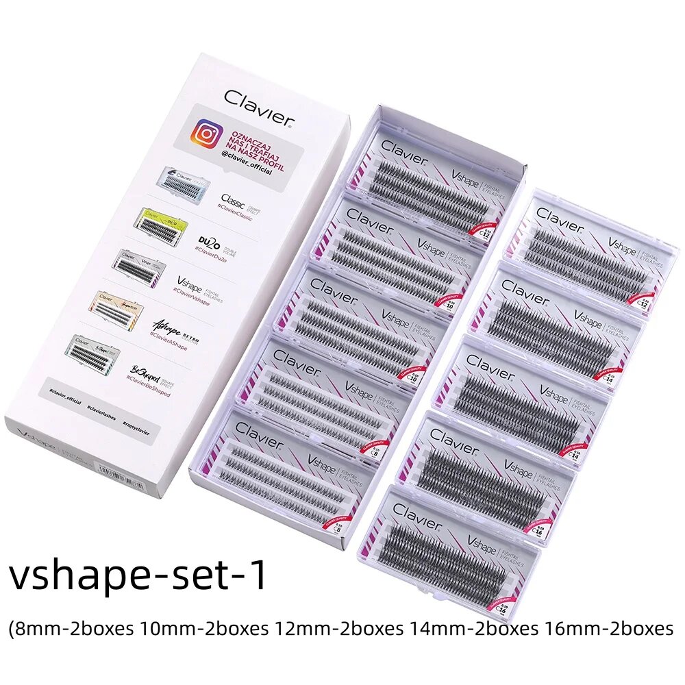 Кластерные ресницы Clavier V-образной формы, Vshape-set-1