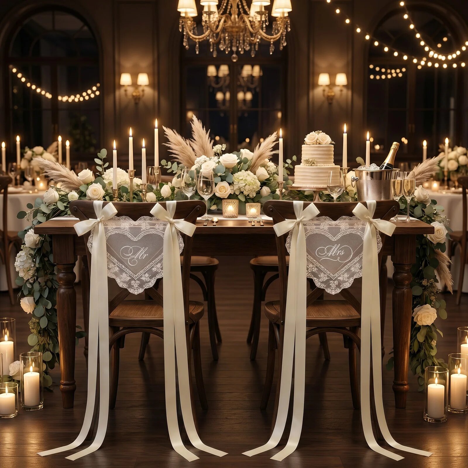 Кружевные баннеры "Just Married" для свадебных стульев Style A 2Pcs