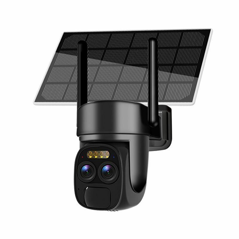 Солнечная 5 МП WiFi камера для наружного использования с двойной камерой, 360° ночным видением, встроенной картой