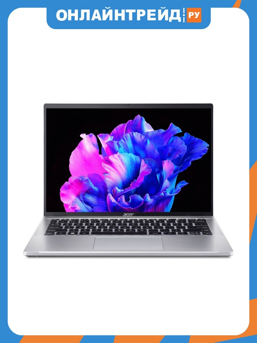 Ноутбук Acer Swift Go 14 SFG14-71 14", OLED, Intel i5-1335U 1.3ГГц, 10-ядерный, 16Гб LPDDR5, 512Гб SSD, Intel Iris Xe Graphics, без ОС, серебристый (NX. KY7ER.001)