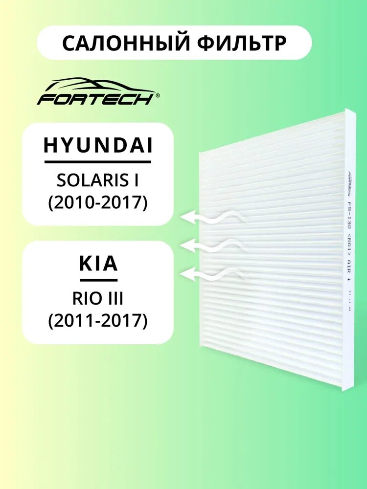 Фильтр салонный KIA RIO 3 (2011-2017), Hyundai Solaris I (2010-2017) "FORTECH" FS-130