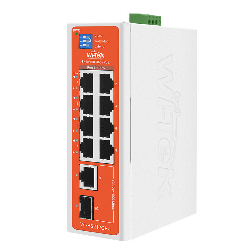 Промышленный неуправляемый PoE коммутатор Wi-Tek WI-PS212GF-I (V2), 8FE 1GE 1SFP