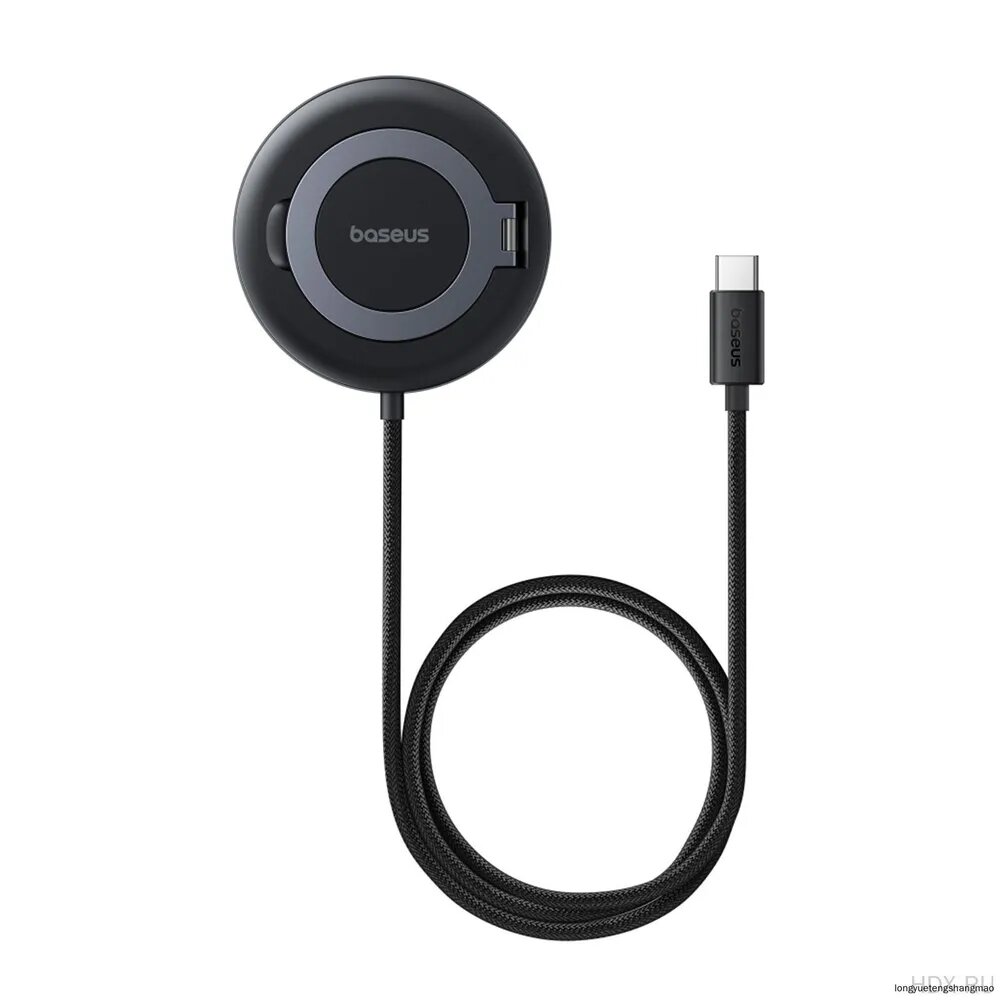 База для беспроводной зарядки Baseus Simple Mini4 с магнитным креплением Qi2 15W Universal Explorer Edition Cosmic Black, модель BSW-532E, разъем Type-C, выход 15W, размеры 60.7 11мм, вес 80г, угол