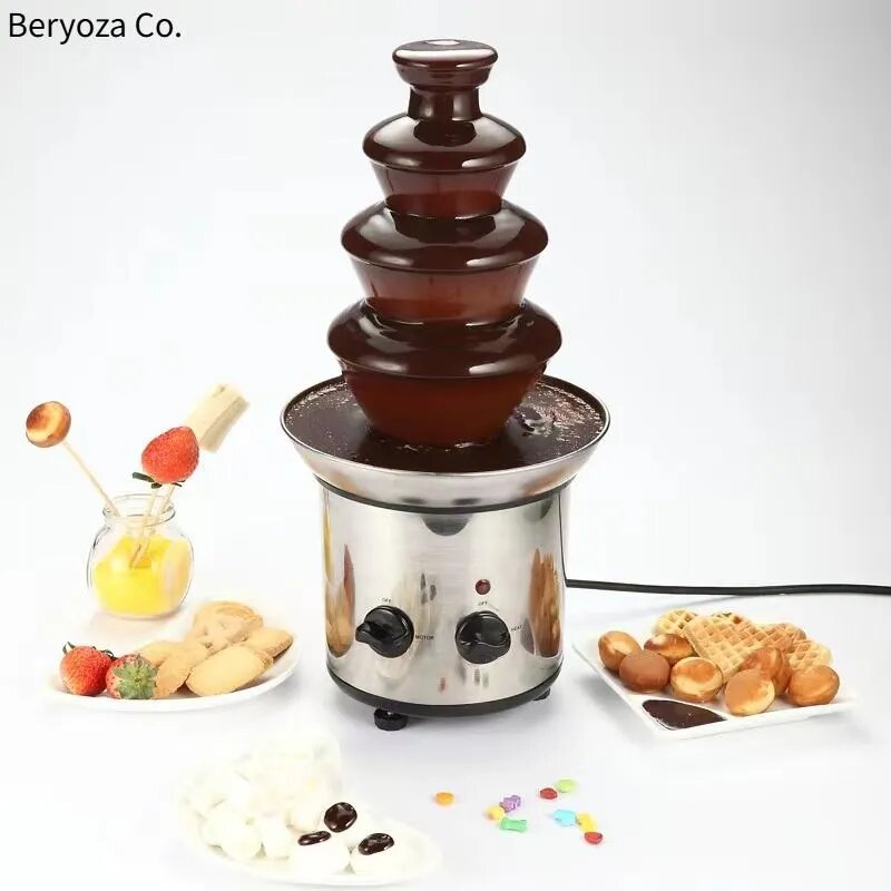 Настольный шоколадный фонтан Beryoza Co. 4 яруса, 175 Вт, объем чаши 1 л, серебристый