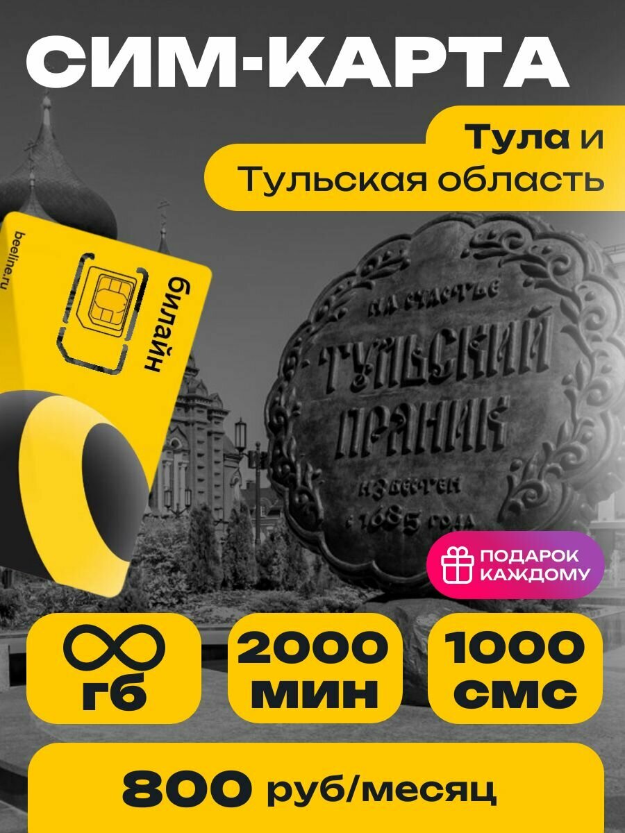 Сим-карта Билайн тариф Супер Выгодный Тульская область Безлимитный интернет и 2000 минут за 800 руб.