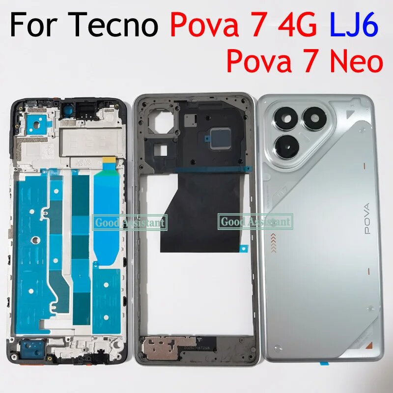 Для Tecno Pova 7 4G LJ6 Pova 7 Neo: крышка аккумуляторного отсека, лицевая Green Cover WithLens