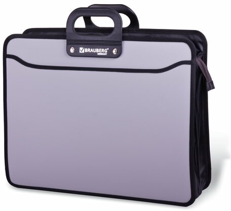 Папка-портфель пластиковый BRAUBERG большого формата А3 (470х380х130 мм), BRAUBERG Портфолио, 3 отделения, на молнии, серый